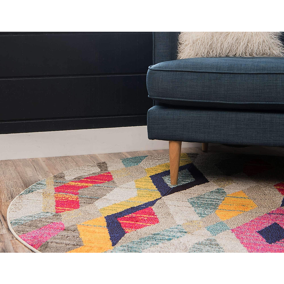 Unique Loom Sedona Collection Southwestern, Distressed, Over-Dyed, Modern, Tribal, Abstract Area Rug (6' 0 x 6' 0 Round, Multi/Beige)