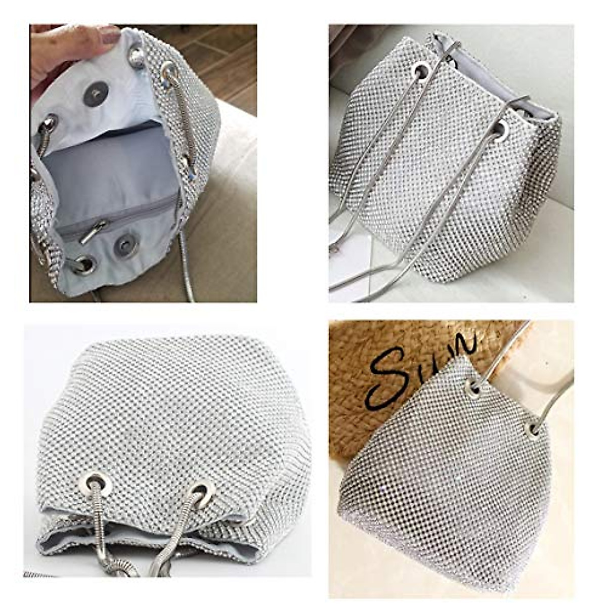 Vgift Silver Purse, Women Rhinestone Bag Diamond Purse for Evening Wedding Cocktail Costume Party Homecoming Prom