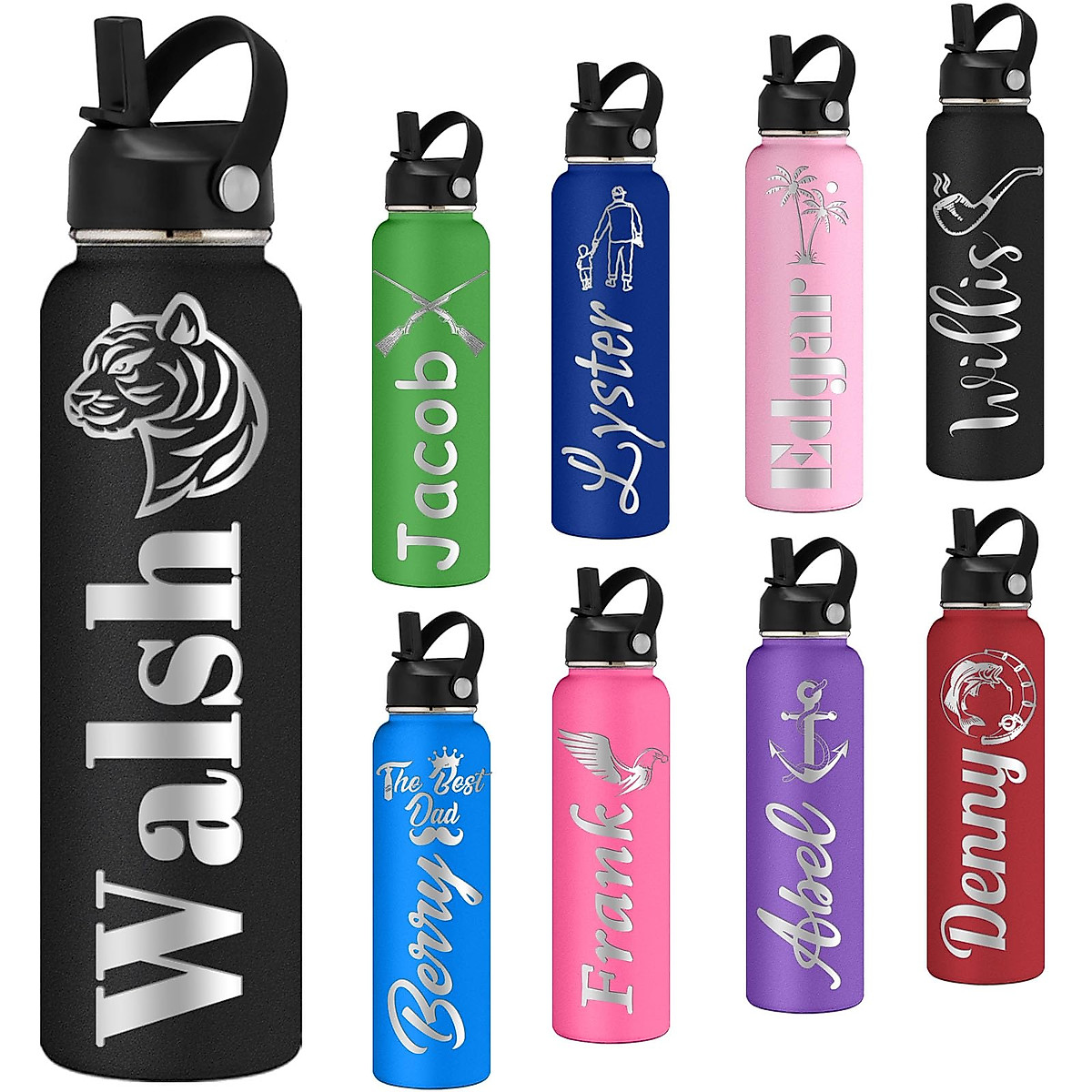 Westpearl Personalized Water Bottles with Straw 32oz Custom Stainless Steel Sports Water Bottle with Engraved Name Text Customized Insulated Double Wall Water Bottles for School Sports