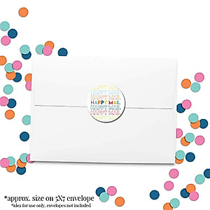 Rainbow Block Lettering Happy Mail Thank You Customer Appreciation Sticker Labels for Small Businesses, 60 1.5" Circle Stickers by AmandaCreation, for Envelopes, Postcards, Direct Mail, More!
