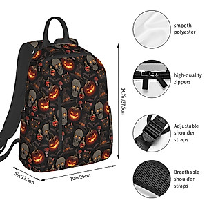 JZDACH Men women lightweight anti-theft travel daypack fashion rucksack laptop backpack for work/travel/college/business - for Halloween Gothic Witch Black Cat Bat Pumpkin Skull Mushroom