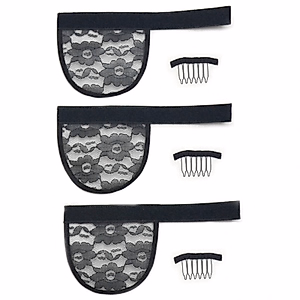 Luwigs Magic Buckle Lace Base for Ponytail with Combs 3pcs 4x4 inch Lace Ponytail Net with Magic Buckle Hair Accessory Ponytail Weaving (3pcs, Black)