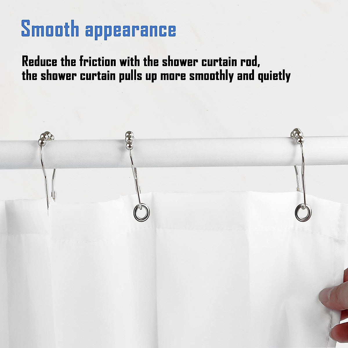 Ansxiy Shower Curtain Hooks Rings, Rustproof Metal Shower Curtain Rings for Bathroom Shower Rods Curtains - Set of 12, Nickel