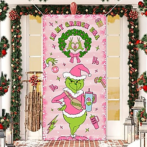 Pink Christmas Banner Christmas Door Cover Pink Christmas Door Decorations for Merry Christmas Front Door Porch Christmas Birthday Party Bridal Shower Supplies Pink Christmas Door Decor 35 * 70 Inch