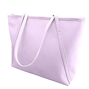 Softmusic Women Big Faux Leather Zipper Solid Color Shopping Tote Handbag Shoulder Bag size 42cm x 33cm x 24cm (Purple)