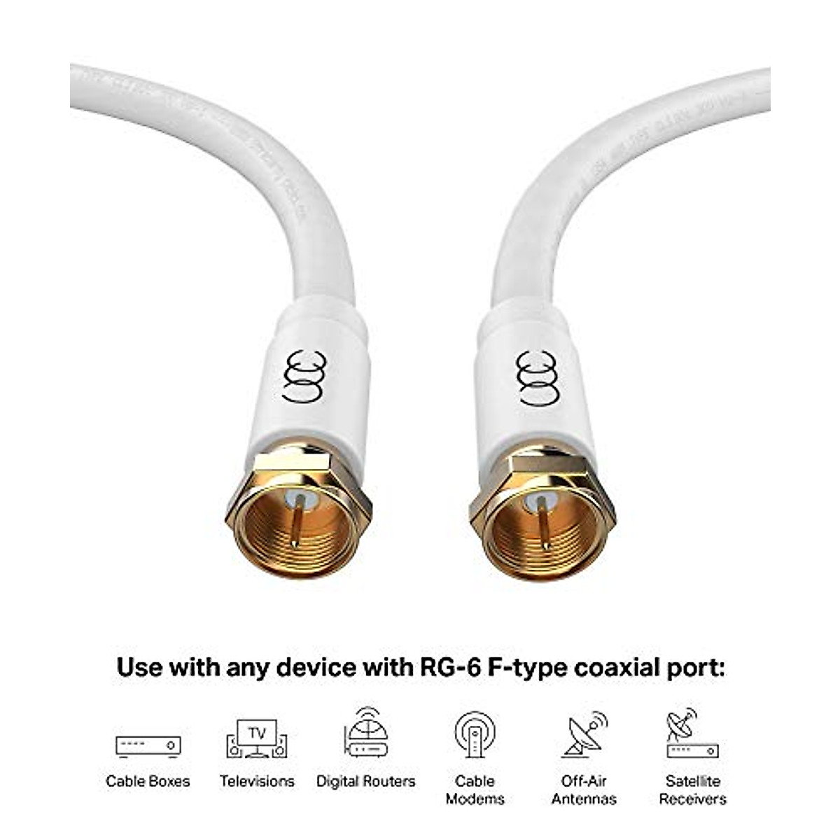 Coaxial Cable (20 ft) Triple Shielded - RG6 Coax TV Cable Cord Wire in-Wall Rated - Digital Audio Video with Male F Gold Plated Connectors -20 feet