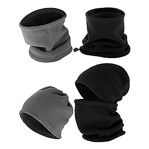 Tatuo 2 Packs Fleece Neck Warmer Fleece Scarf Windproof Ski Face Mask Heavy Winter Head Scarf for Skiing Hiking Cycling Climbing (Black, Gray)
