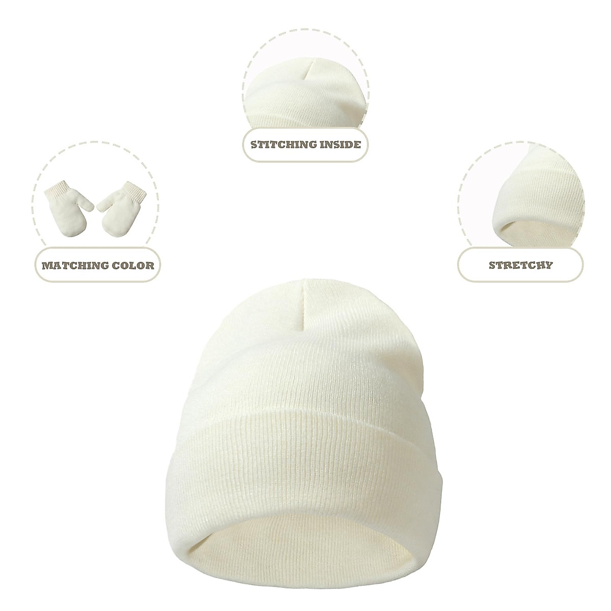 Baby Hats and Mittens Set Infant Toddler Beanie Caps Hospital Hat Set Newborn Gloves for Baby Boys Girls White/Pink/Purple S