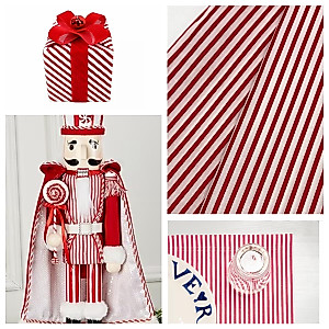 Printed Red White Striped Fabric Cotton 1 Yard Width 60" for Sewing DIY Craft and Home Decoration