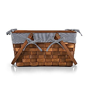 Picnic TIME - Kansas Picnic Basket with Lid - Handwoven Wood Picnic Basket