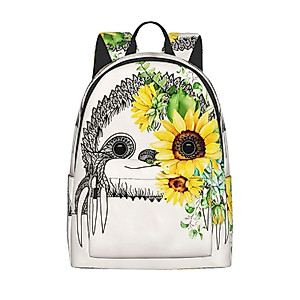 FeHuew 16 inch backpack Cute Sunflower Sloth Laptop Backpack Full Print School Bookbag Shoulder Bag for Travel Daypack