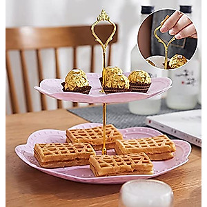 Tosnail 3 Pack 3 Tiers Plastic Cupcake Stand Dessert Stand Tiered Serving Trays with Gold Rod Candy Pastry Holders for Baby Shower, Wedding and Party - Pink