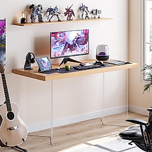 Tribesigns Computer Desk, Modern Home Office Desks, 55 Inch Sturdy Wood Laptop Writing Table, Suspended Island Table with Acrylic Legs, Industrial Simple Study Table Home Office, Natural