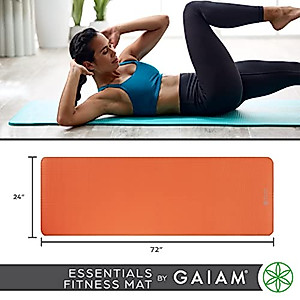 Gaiam Essentials Thick Yoga Mat Fitness & Exercise Mat with Easy-Cinch Carrier Strap, Orange, 72""L X 24""W X 2/5 Inch Thick-10mm