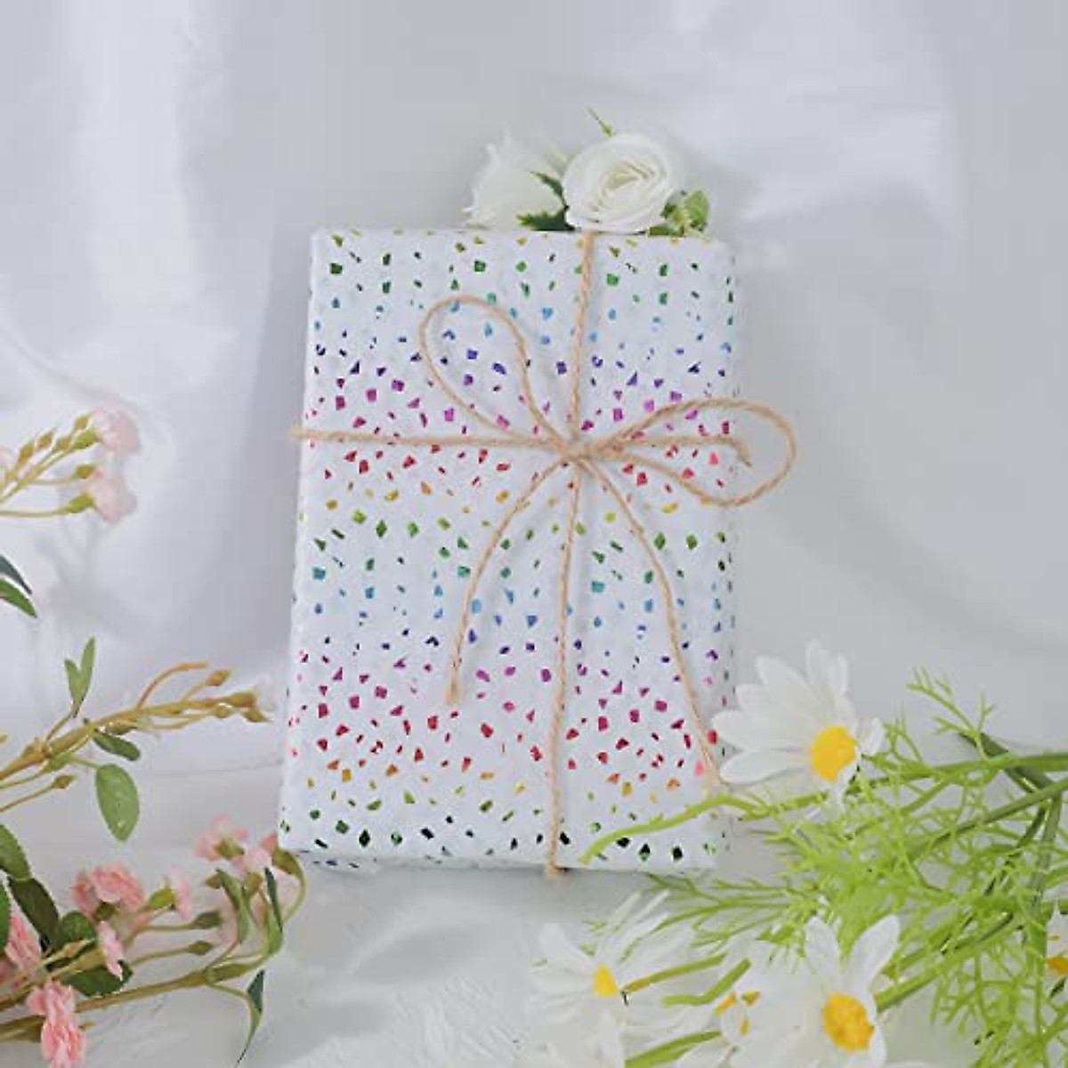 25 Sheets Rainbow Glitter Tissue Paper, 20"*28" Rainbow Sparkle on White Wrapping Paper, Confetti Tissue Paper for Birthdays, Baby Showers, Unicorn Party, Weddings, Christmas Gift Wrapping