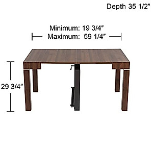 55 Downing Street Warhol Modern Distressed Walnut Wood Rectangular Dining Table 59 1/4" x 35 1/2" Brown 2-Leaf Extension for Spaces Living Room Bedroom Bedside Dining Room Entryway House Office