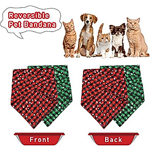 Malier 2 Pack Dog Bandana Christmas Classic Plaid Snowflake Pet Scarf Triangle Bibs Kerchief Set Pet Costume Accessories Decoration for Small Medium Large Dogs Cats Pets (Large, Red + Red)