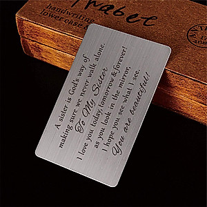 FALOGIJE Sister Gifts from Sister - Permanent Engraving Wallet Card, A Sister is God's Way of Making Sure We Never Walk Alone, Gifts for My Little Old Sister, Birthday, Mother's Day