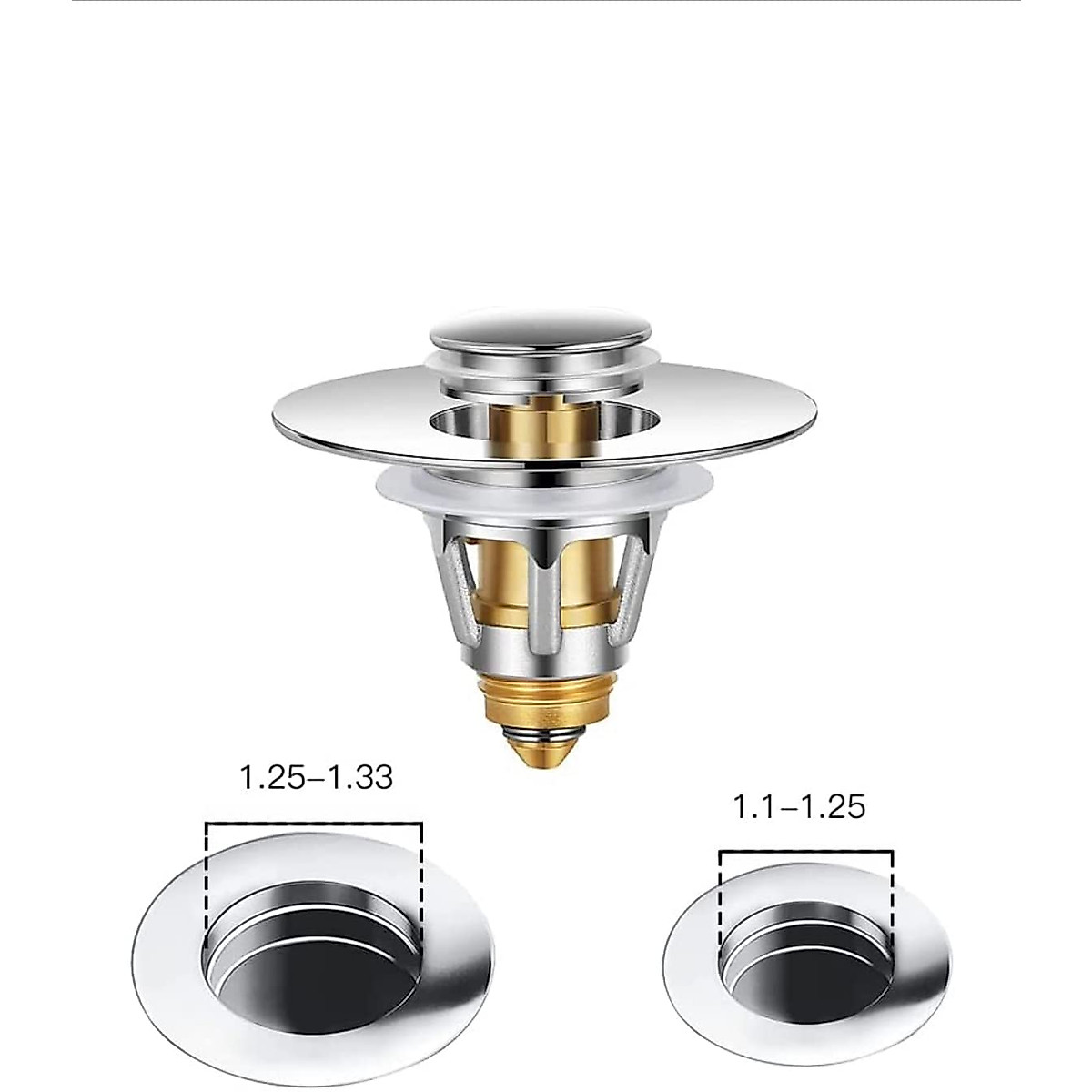 Universal Bathroom Sink Drain Stopper Replacement - Stainless Steel Drain Cover, with Brass Bullet Core, Drain Hair Catcher, Sleek Design, Drain Stopper, Push - Pop-Up Type
