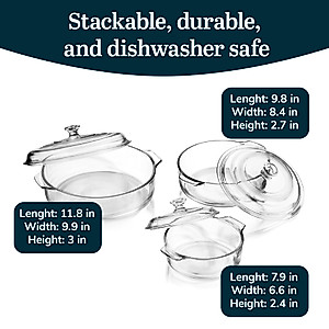 Libbey 56030 Baker's Basics 3-Piece Covered Casserole Dishes, Versatile Glass Baking Dishes for Oven, Clear Lead-Free Casserole Cookware