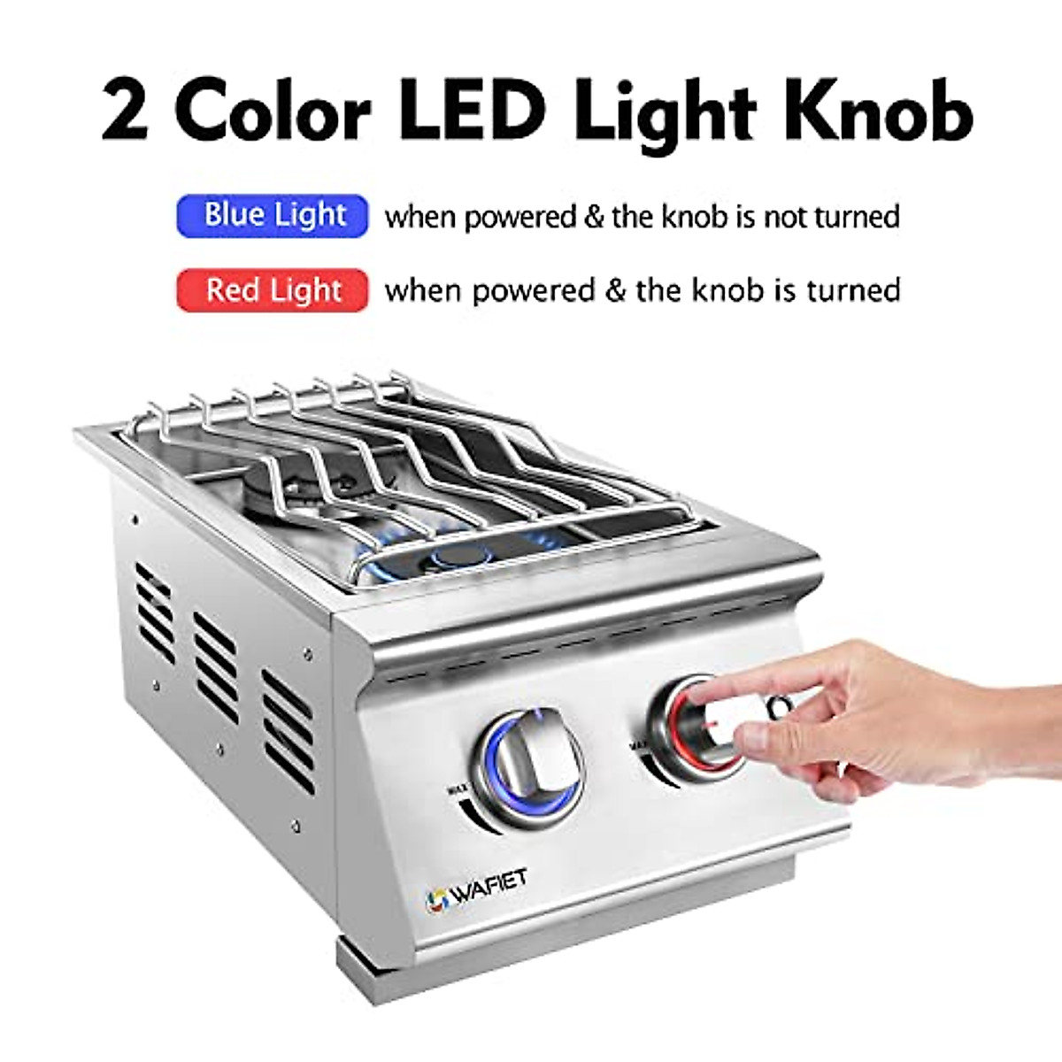 WAFIET Built-in Double Grilling Side Burners with Lid for Outdoor Kitchen BBQ Island, 304 Stainless Steel, 15,000BTU Liquid Propane/Natural Gas Grill with Drip Tray - LPG/NG Convertible