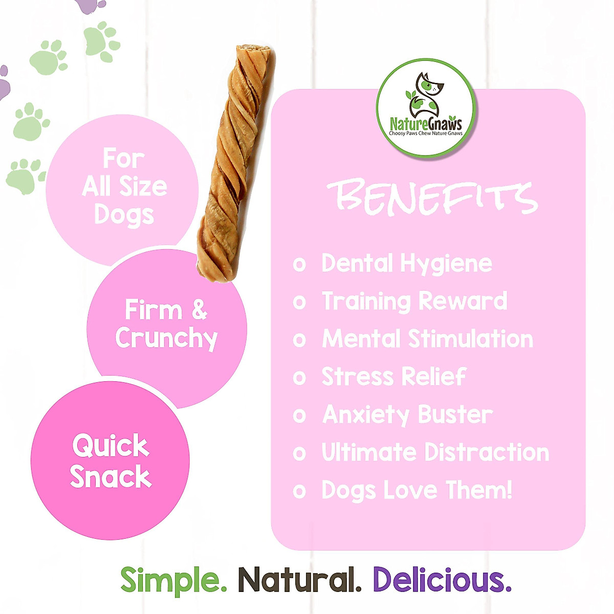 Nature Gnaws Tripe Twists for Dogs - Premium Natural Beef Sticks - Simple Single Ingredient Crunchy Dog Chew Treats - Rawhide Free - 4-5 Inch (8 oz)