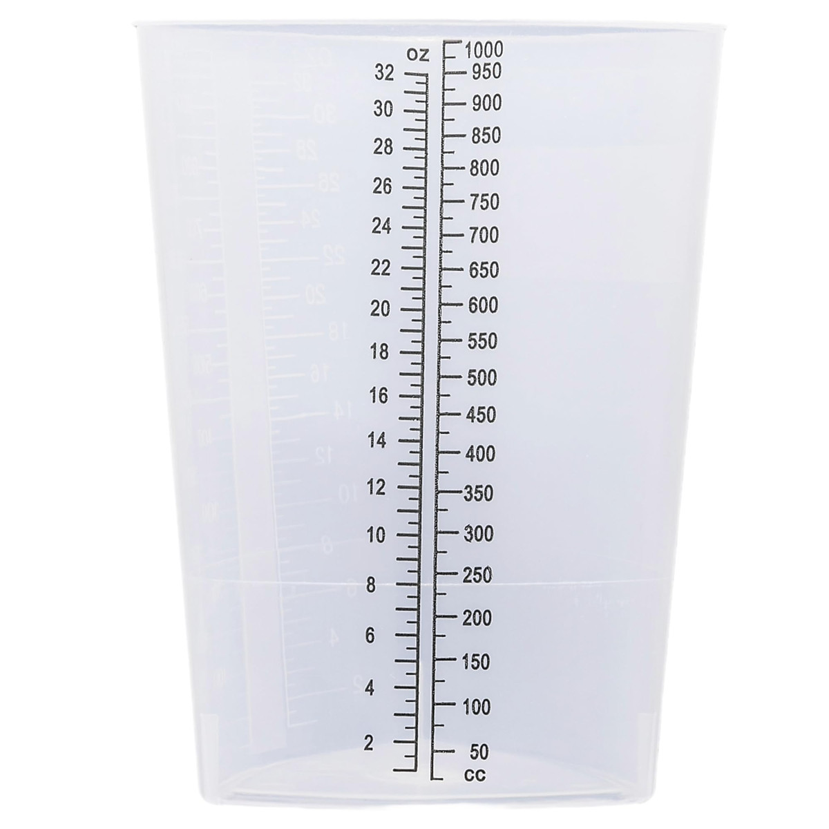 Plastic Graduated Triangular Intake Output Container [5 Pack] 32 Ounce Three-Sided Translucent Laboratory Beaker for Measuring and Mixing - Clear Markings in oz and cc - for Specimen, Paint and Epoxy