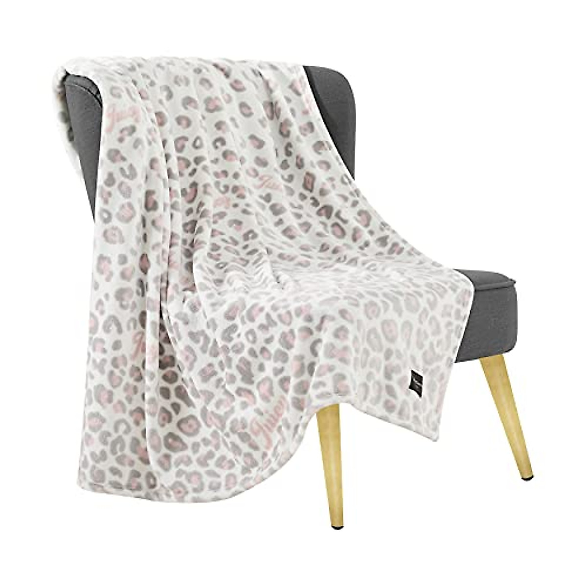 Juicy Couture - Throw Blanket | Cozy Leopard | Plush and Cozy | Decorative Blankets for Sofas, Chairs and Beds| Luxurious and Soft | Chic Home Decor | Measures 50" x 70" | White/Pink/Grey