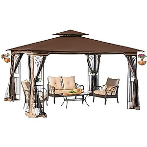 Sunjoy L-GZ798PST-E-A New Regency III Gazebo 10' x 12' with Mosquito Netting
