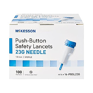 McKesson Safety Lancets, Sterile, Push-Button, 23 Gauge Needle, 1.8 mm, 100 Count, 1 Pack