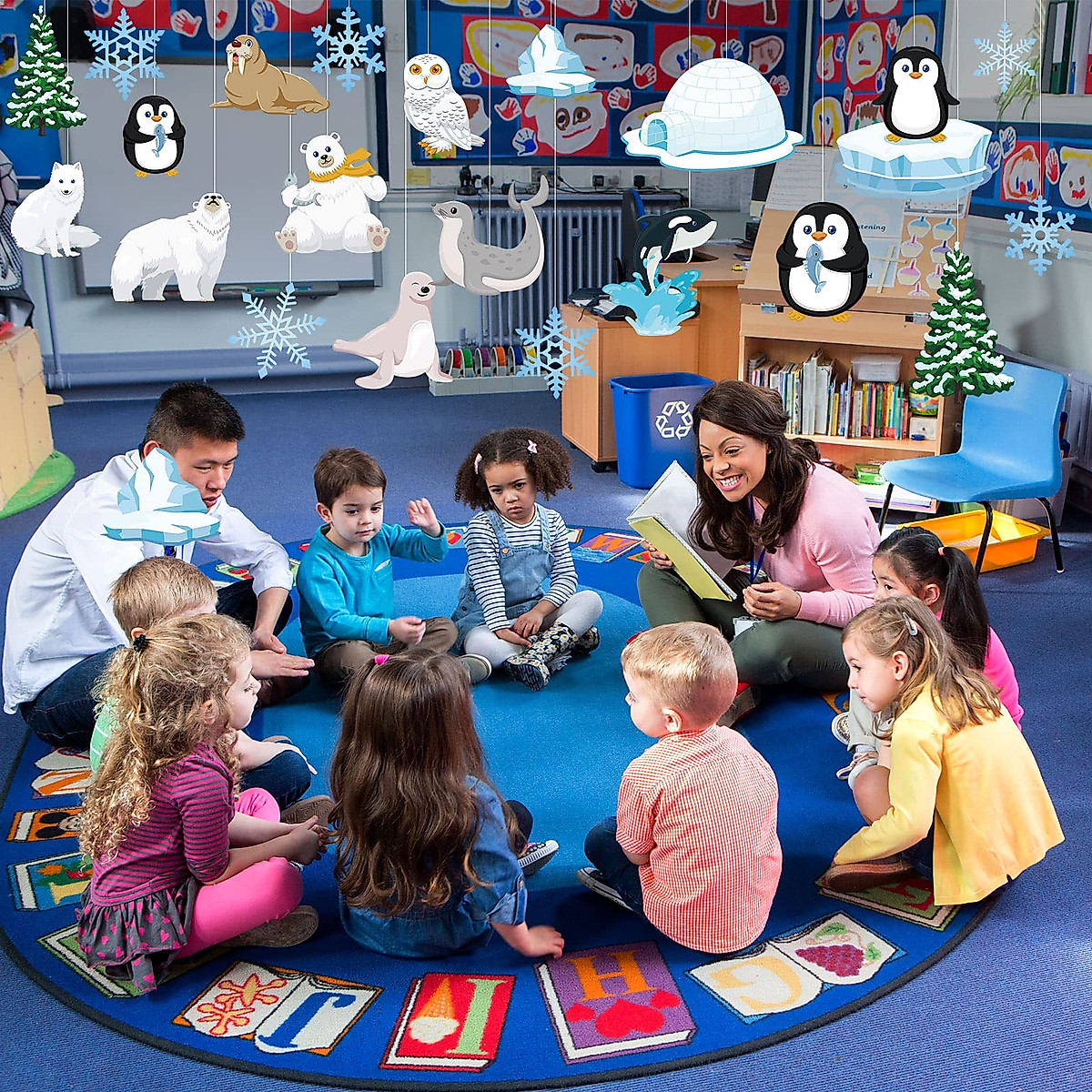 48 Pieces Winter Cutouts Christmas Classroom Bulletin Border Decoration with Glue Point Snowflake Penguin Snowman Cutouts for Winter Xmas Bulletin Board Classroom Home Office Decor (Animal)