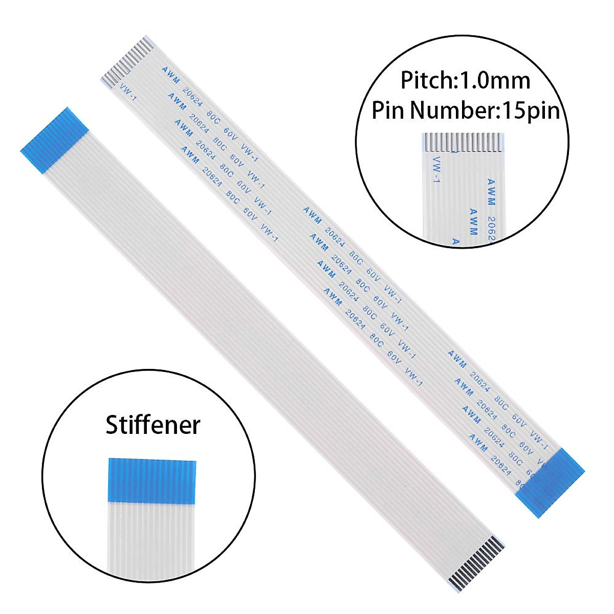 Aokin for Raspberry Pi Camera Cable, FFC Cable Ribbon Flex Extension Cable 15 Pin 1.0mm Pitch for Raspberry Pi, Octoprint Octopi Webcam, Monitor 3D Printer, etc, 30cm/11.81in