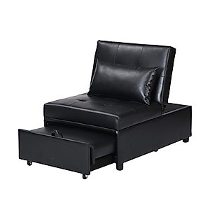 EMKK Sofa Bed, 4 in 1 Multi-Function Folding Ottoman Leather Couch with Adjustable Backrest Modern Convertible Chair for Living Room Apartment Office
