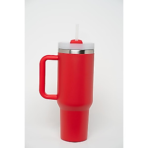 KOBI KUP Spill Proof 40oz Stainless Steel Double Wall Vacuum Insulated Tumbler with Handle, Straw Lid and Straw-RED