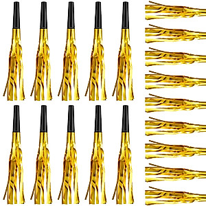 60 Pieces Glitter Metallic Fringed Noise Maker Black and Gold Musical Blowouts New Year's Party Favors Noise Whistle Party Horns and Blowers Squawker Whistles for Birthday Graduation Decoration Supply