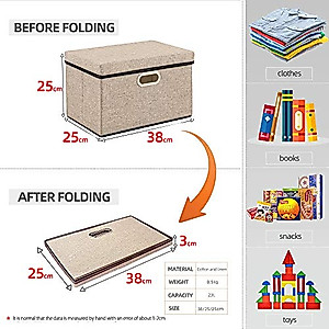 Foldable Fabric Storage Bins with Lids [3-Pack]with Removable Lid and Handles Fashionable Decorative Collapsible Linen Organizer Box Used For Clothes Toys Books CDS Home Closet Bedroom Office