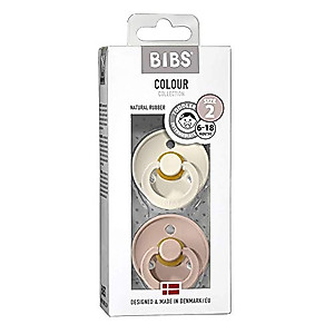 BIBS Pacifiers | Natural Rubber Baby Pacifier | Set of 2 BPA-Free Soothers | Made in Denmark | Blush/Ivory | Size 6-18 Months