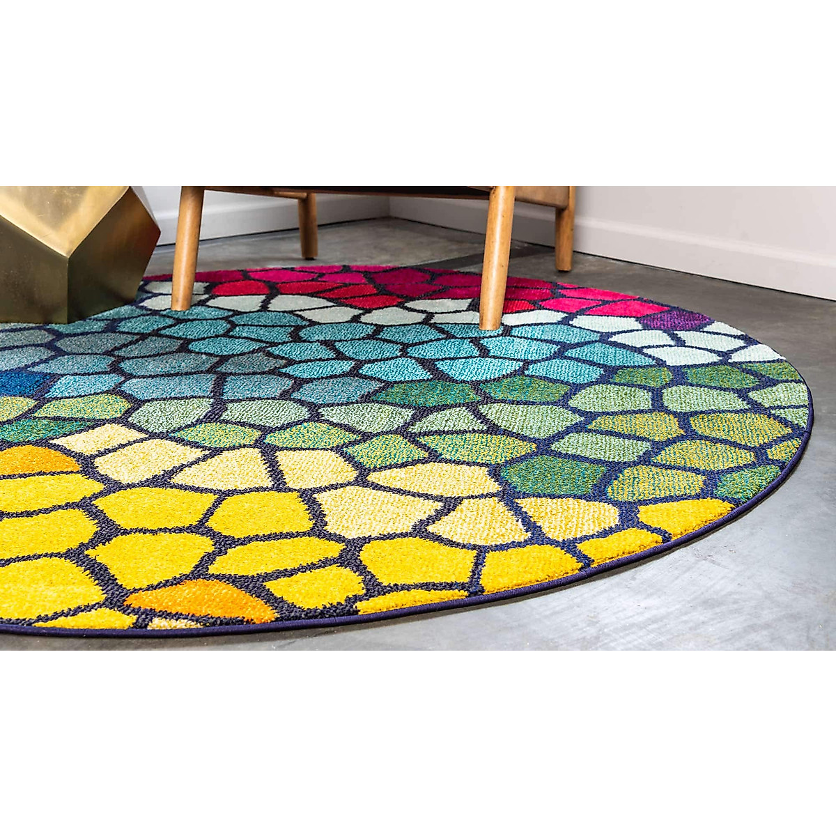Unique Loom Estrella Collection Geometric, Abstract, Colorful, Modern, Mosaic Area Rug, Round 6' 1 x 6' 1, Multi/Blue