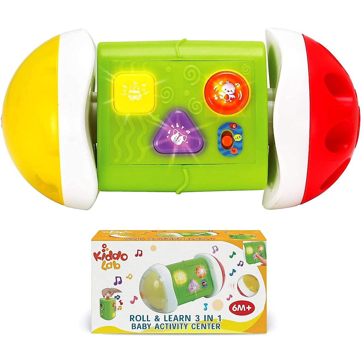 KiddoLab 3 in 1 Roll & Learn Activity Center for Baby and Rattle Ball Toy. Infant Learning Activity Center Toy with Colorful Lights and Fun Sounds.Interactive Light Up Toys for 6 Month Old Baby.