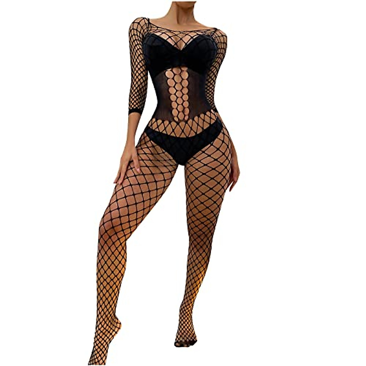 Women's Sexy Fishnet Bodystockings Seamless Fishnet Bodystocking Bodysuit Lingerie Corset Strench Slutty Babydoll Lingerie Black