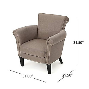 Christopher Knight Home Brice Vintage Scroll Arm Studded Fabric Club Chair, Light Coffee / Dark Brown