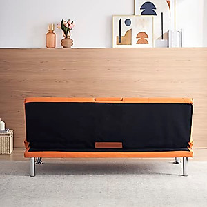 Foldable Futon Sofa Loveseat Convertible Sleeper Couch Bed for Small Space Apartment Office Living Room Furniture Sets with 2 Cup Holders, Tufted Back & Seat Orange PU Leather 67" W