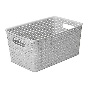YBM Home Medium Plastic Rattan Storage Box Basket Organizer, Large - Gray - 1 Pack
