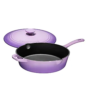 Bruntmor 5qt Purple Enameled Cast iron Skillets With Lid and handle, Non stick Cookware And Grill For Casserole Dish, 5 Quarts Grill Frying Pan,Saute pan,Bakeware