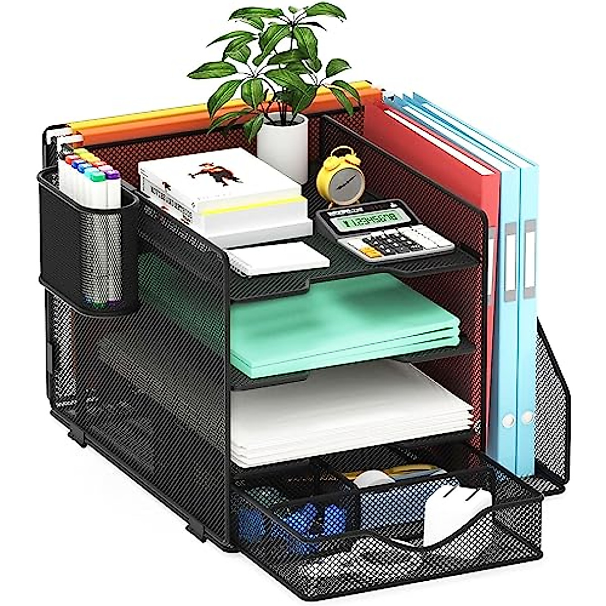 BOHDK Desk Organizer with Drawer and Pen Holder, 4-Tier Desk Organizers and Accessories, File Organizer for Workspace Office School Home