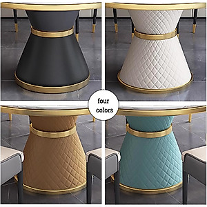 Topjia Round Marble Dining Table with Lazy Susan,Luxury Style Kitchen & Dining Room Tables with Metal Base,Modern Circular Pedestal Dining Table - Table Only(59" L x 59" W x 29.5" H, Black)