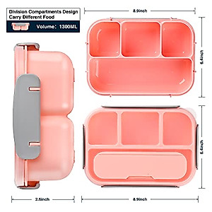 Kishilly Bento Lunch Box for Kids/Adult, Microwavable Kids Bento Box Lunch Containers With Lunch Bag Cookie Cutters Fruit Picks Silicone Cup Reusable Storage Bags for School,Work and Picnic (Pink)