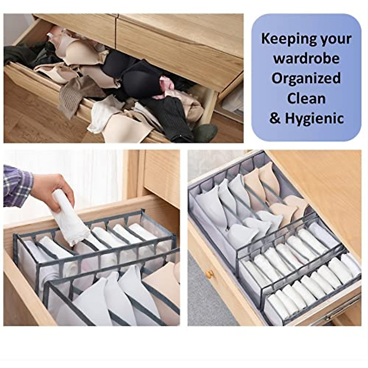 Fitster Wardrobe clothes organizer - 7 pieces meshed transparent organizers - suitable for organizing pants, socks, bra, leggings, shirts (White) (White)