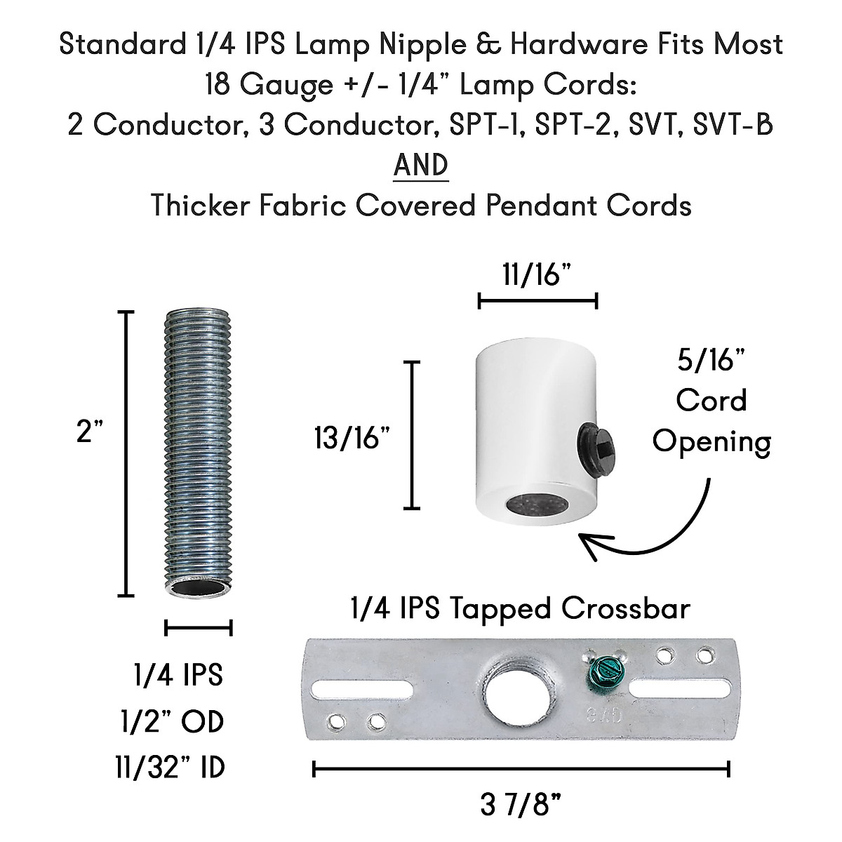 Flea Market Rx 6 Inch Pendant Canopy Kit with Lamp Cord Strain Relief 25 LB, Ceiling Light Plate Cover & All Mounting Hardware for Hanging Chandelier Lighting Fixtures - 1/4 IPS, Made in USA (White)
