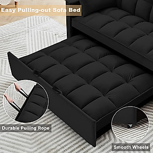 Tmsan 55.2" Loveseat Pull Out Couch, 3 in 1 Velvet Convertible Sleeper Sofa Bed for Living Room, Small Love Seat Futon Sofa Bed with Reclining Backrest, Toss Pillows, Side Pockets for Small Spaces